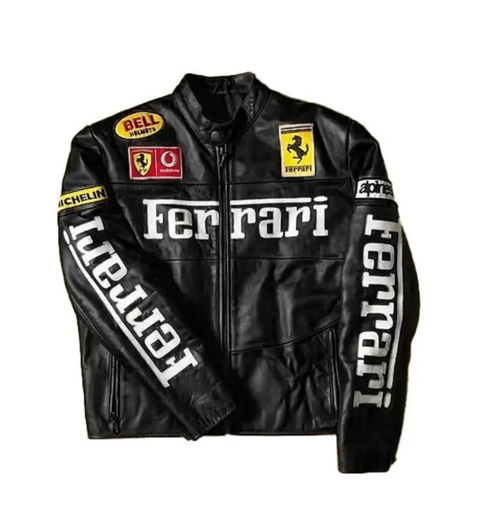 FERRARI F1 BLACK MOTO JACKET - PREMIUM RACING STYLE – unwear.in